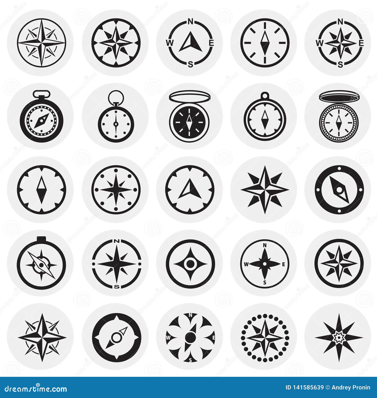 Compass Icons Set on Circles Background for Graphic and Web Design ...