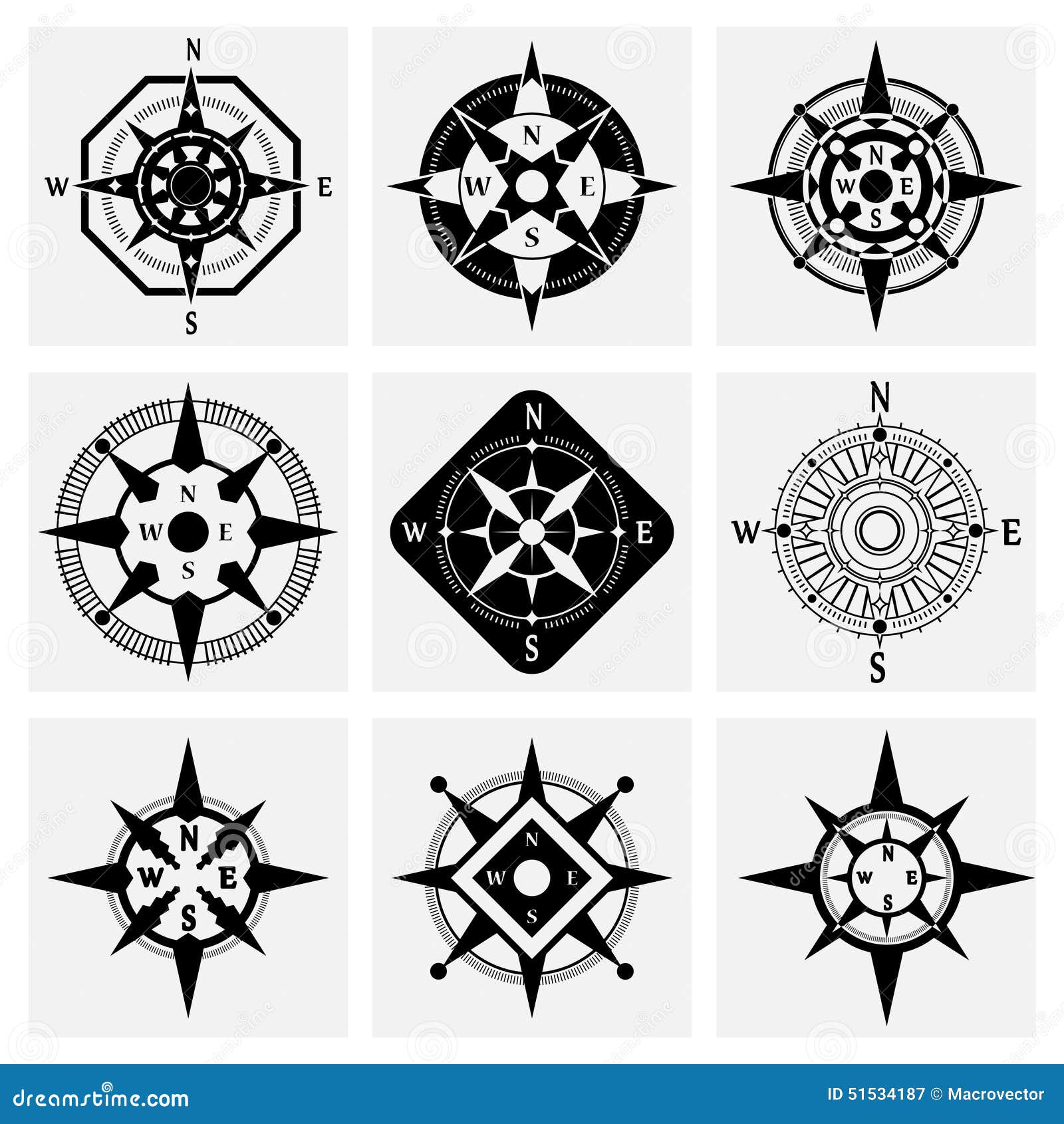 Compass Icons Set stock vector. Illustration of discovery - 51534187
