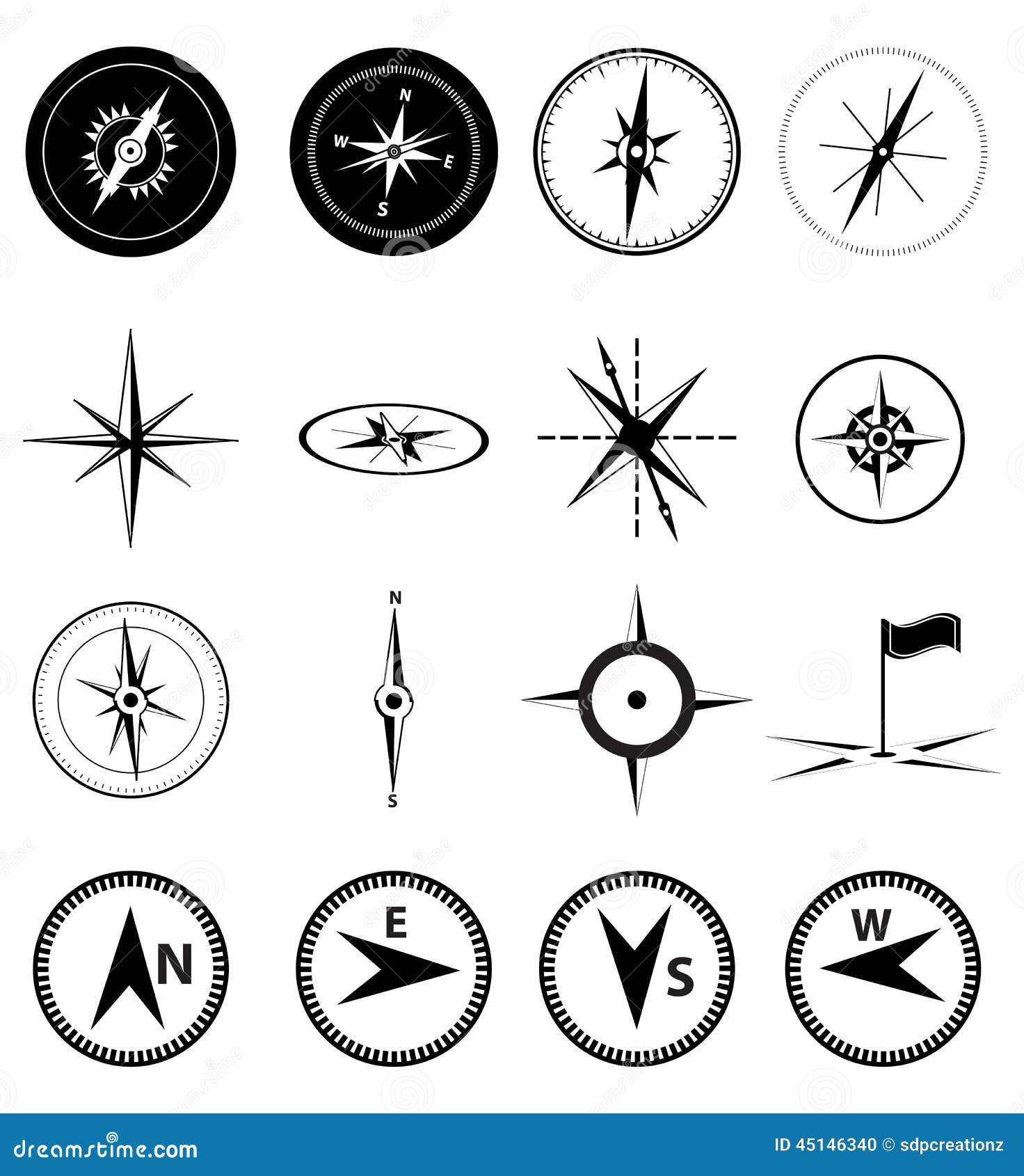Compass Icons. Wind Rose With North Orientation, Sea Navigational ...