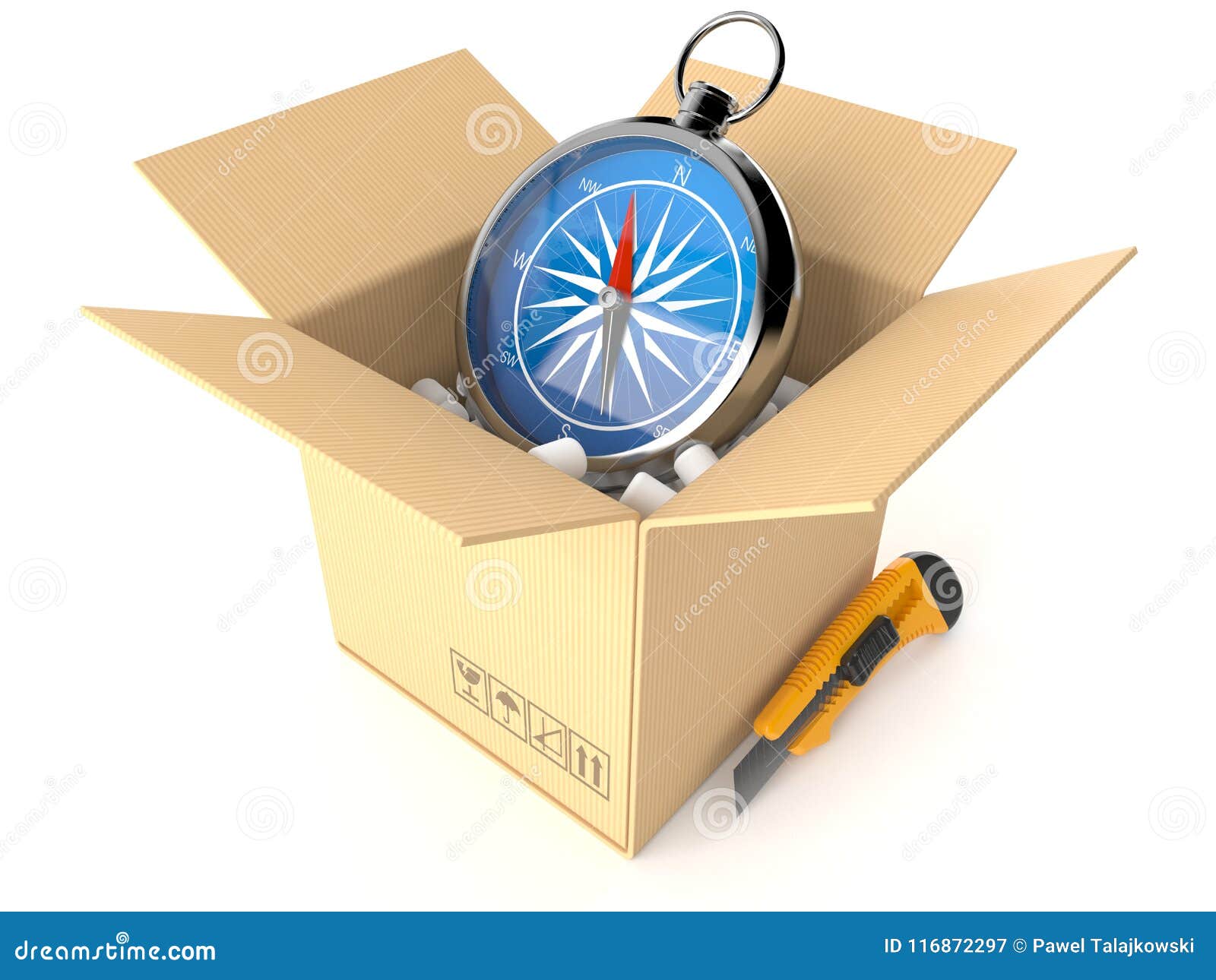 Compass Inside Cardboard Box Stock Illustration - Illustration of ...