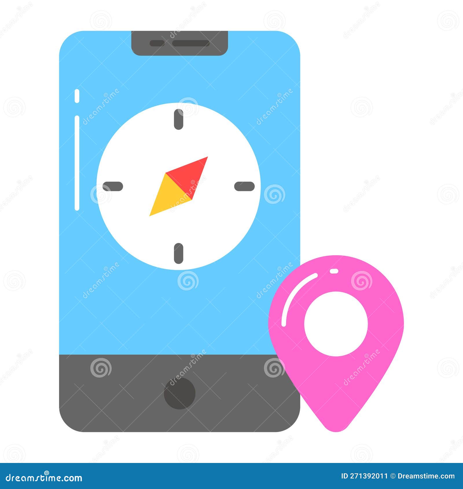 Compass Inside Mobile with Location Pin, Vector of Mobile Location ...