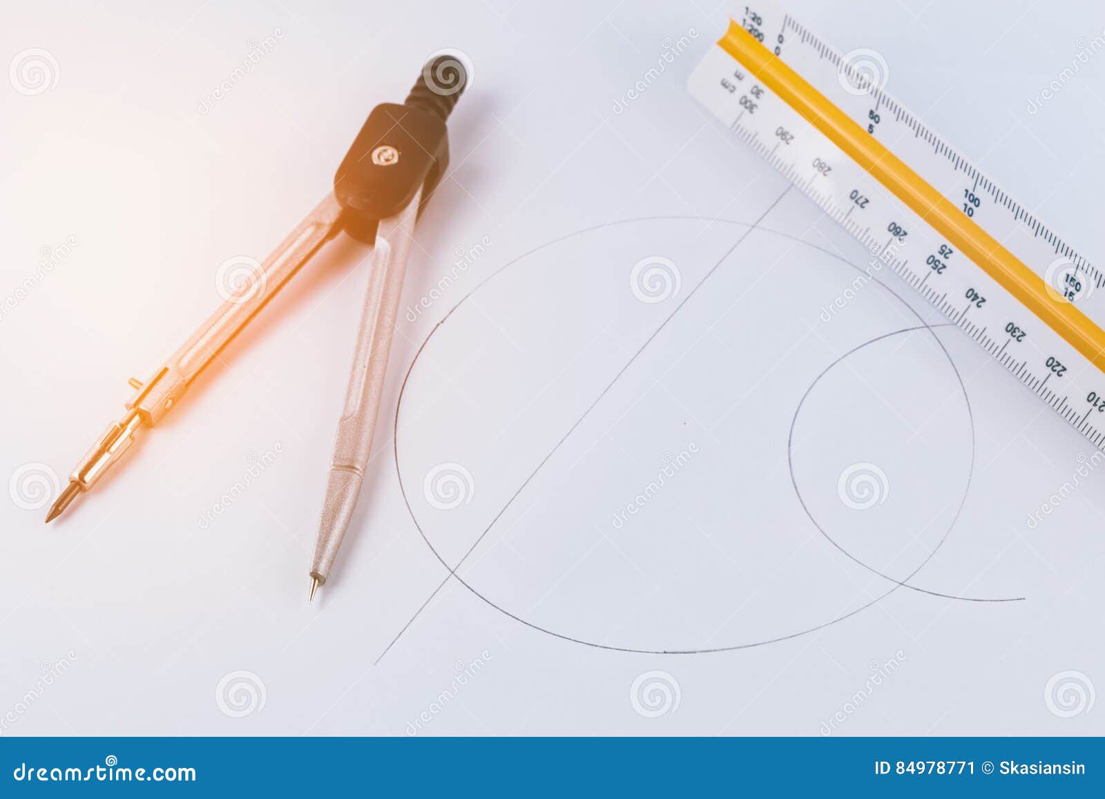 Compass Instrument with Ruler on Paper Work Stock Image - Image of ...