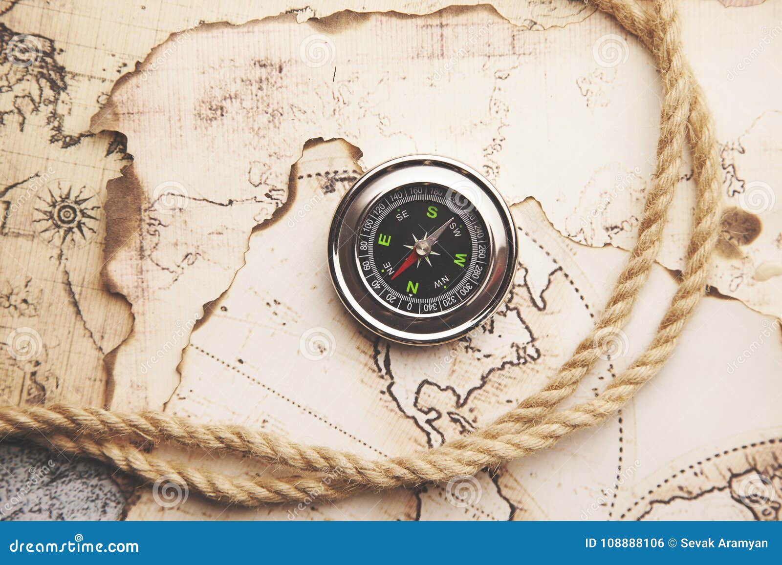 Compass and karta.retro stock photo. Image of discovery - 108888106