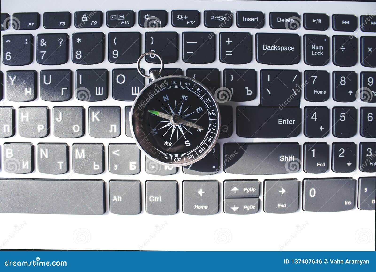 Compass on keyboard stock photo. Image of information - 137407646