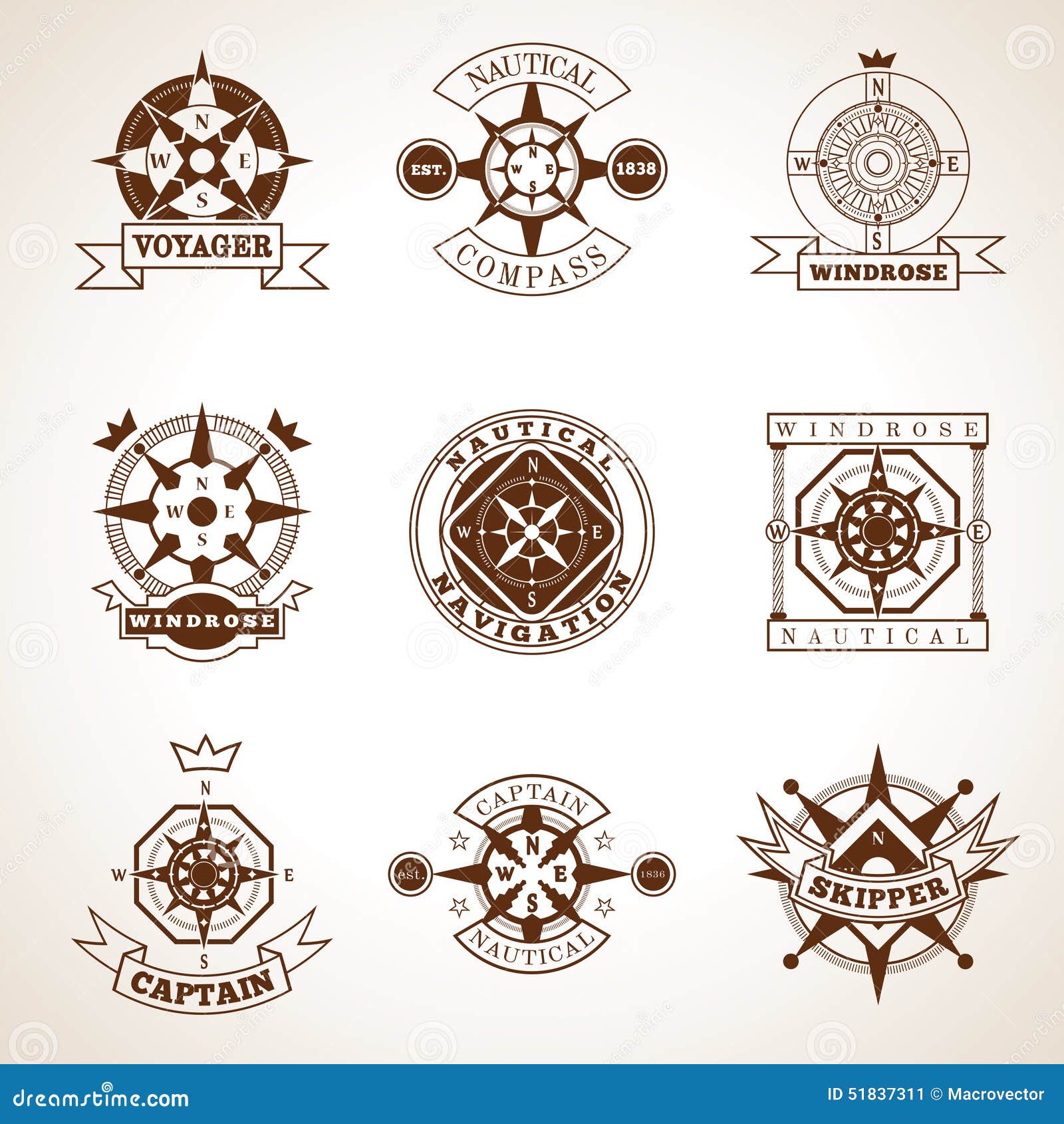 Compass Label Set stock vector. Illustration of ribbon - 51837311