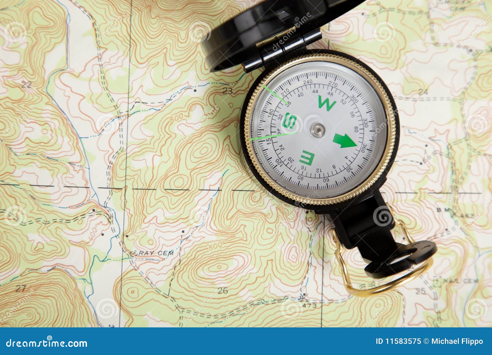 Compass laying on a map stock image. Image of north, geography - 11583575