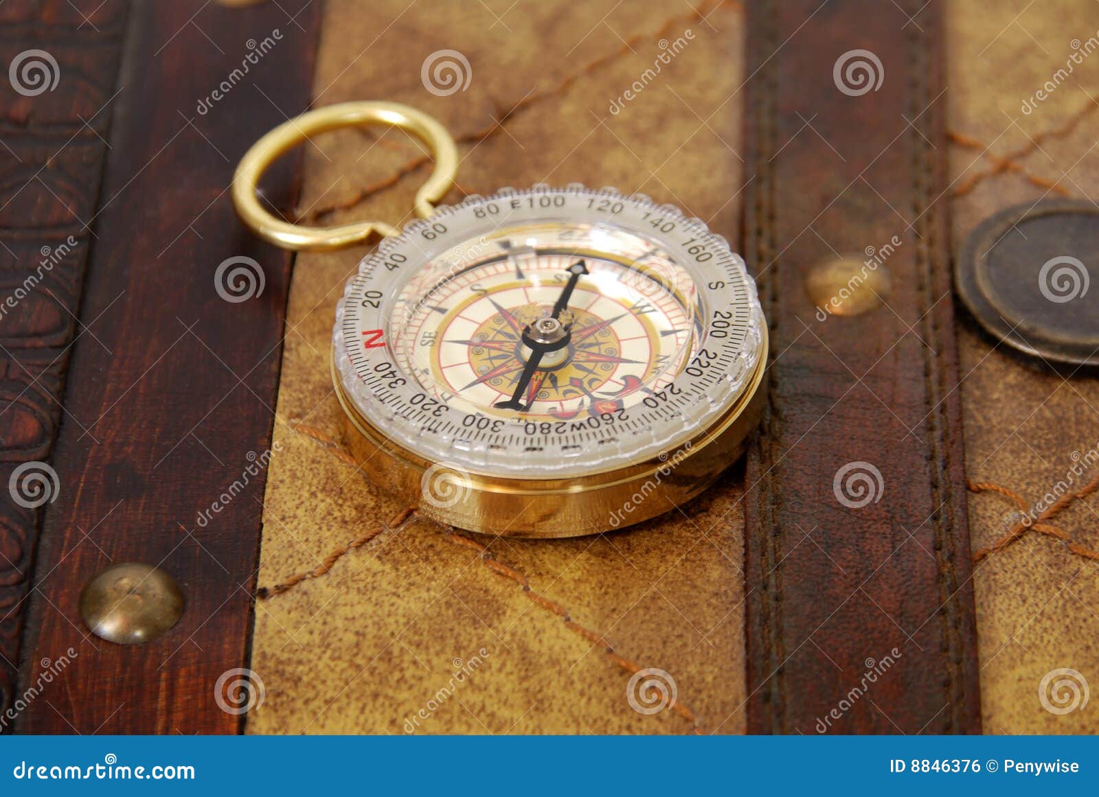 Compass on leather case stock photo. Image of traveling - 8846376
