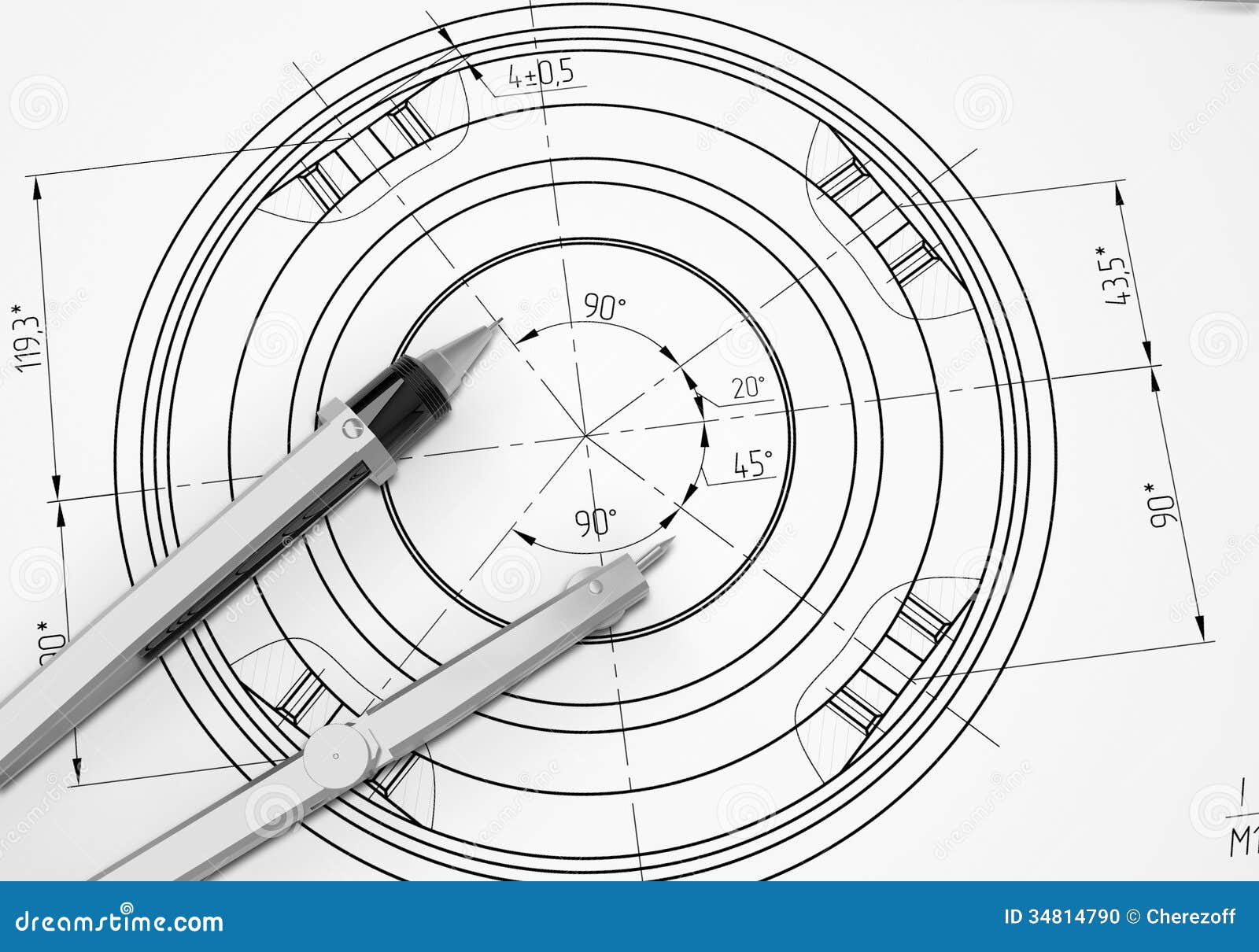 Compass lie on the drawing stock illustration. Illustration of compass ...