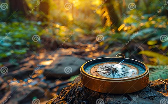 Compass on the Log in the Forest Stock Image - Image of travel, south ...