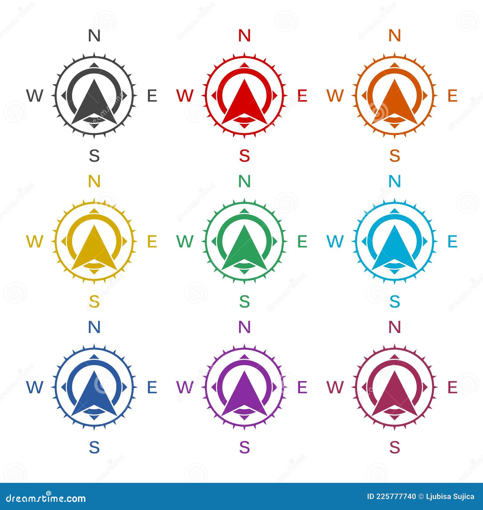 Compass Logo Color Icon Set Stock Vector - Illustration of nautical ...