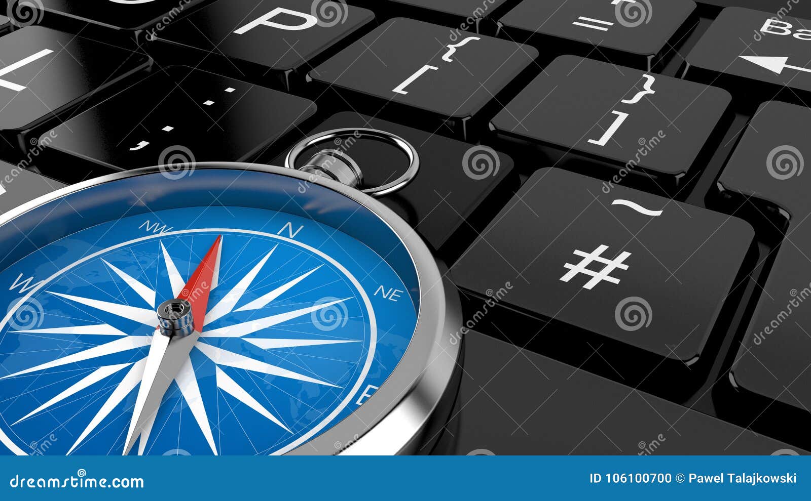 Compass Lying on Computer Keyboard Stock Illustration - Illustration of ...