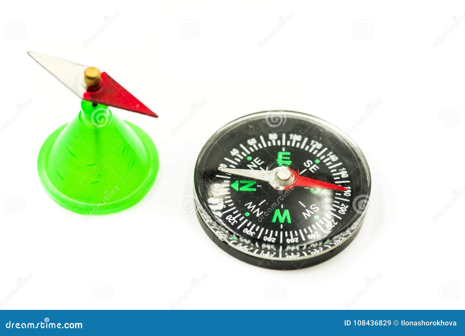 Compass and a Magnet Arrow Isolated on White Stock Image - Image of ...