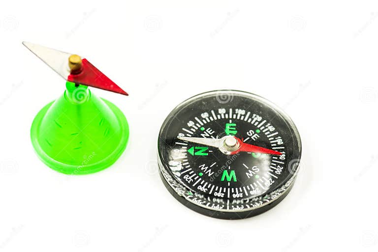 Compass and a Magnet Arrow Isolated on White Stock Image - Image of ...