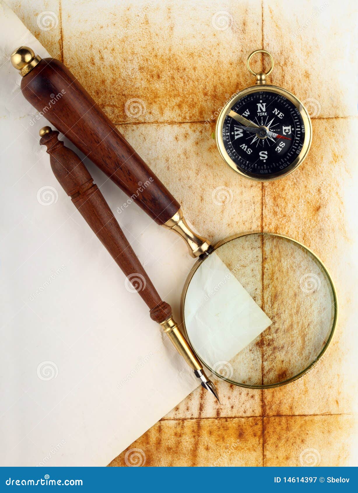 Compass and magnifier stock image. Image of magnifier - 14614397
