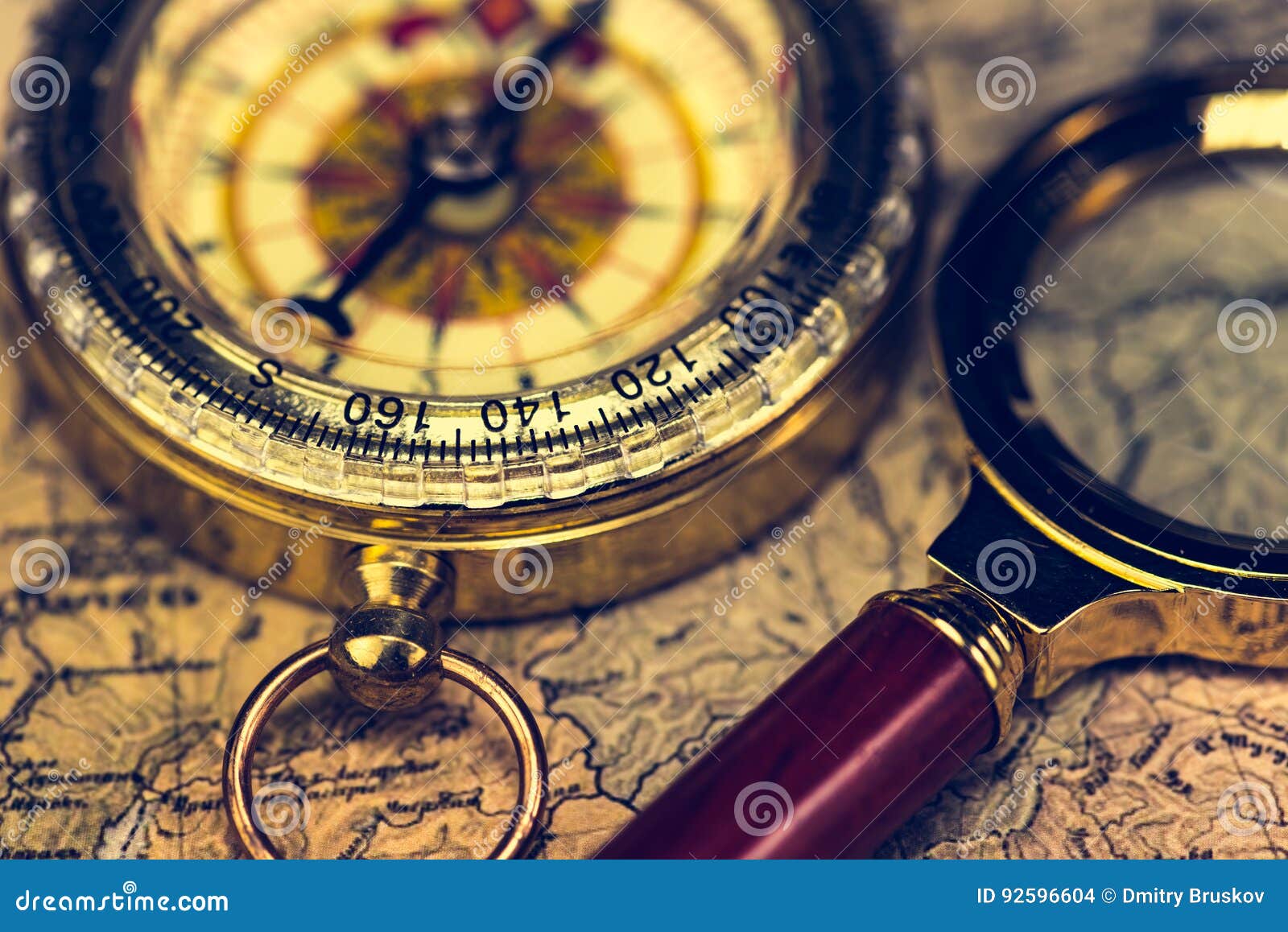 Compass and Magnifying Glass Stock Photo - Image of life, meridian ...