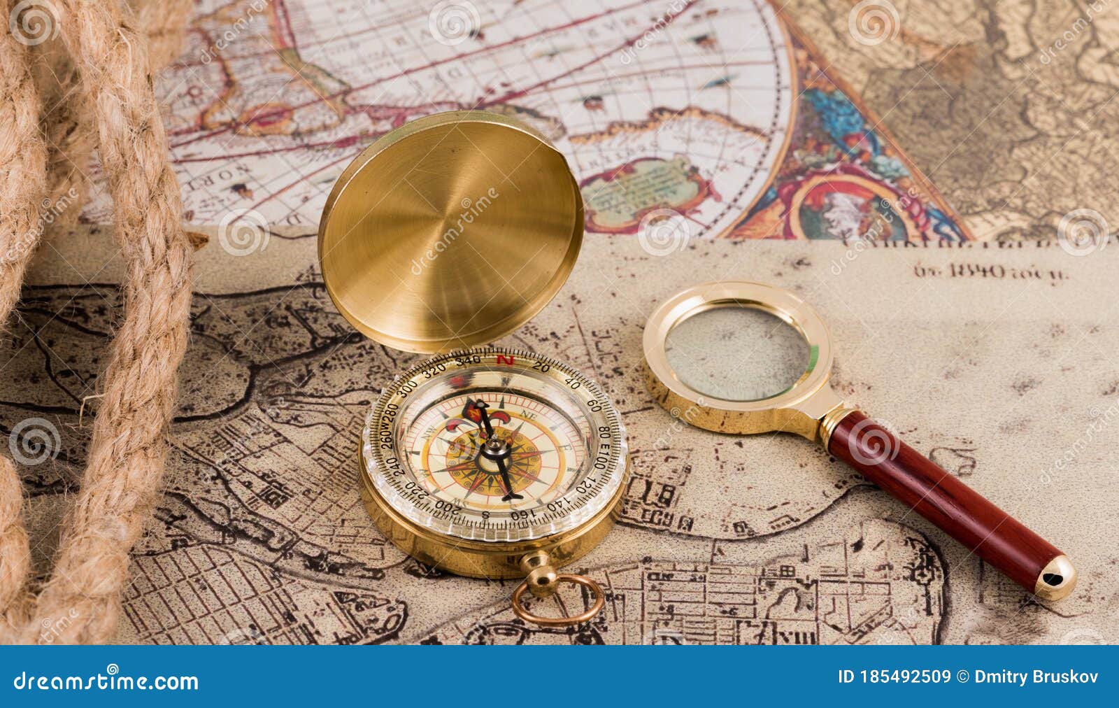 Compass and Magnifying Glass Stock Image - Image of textured, blue ...