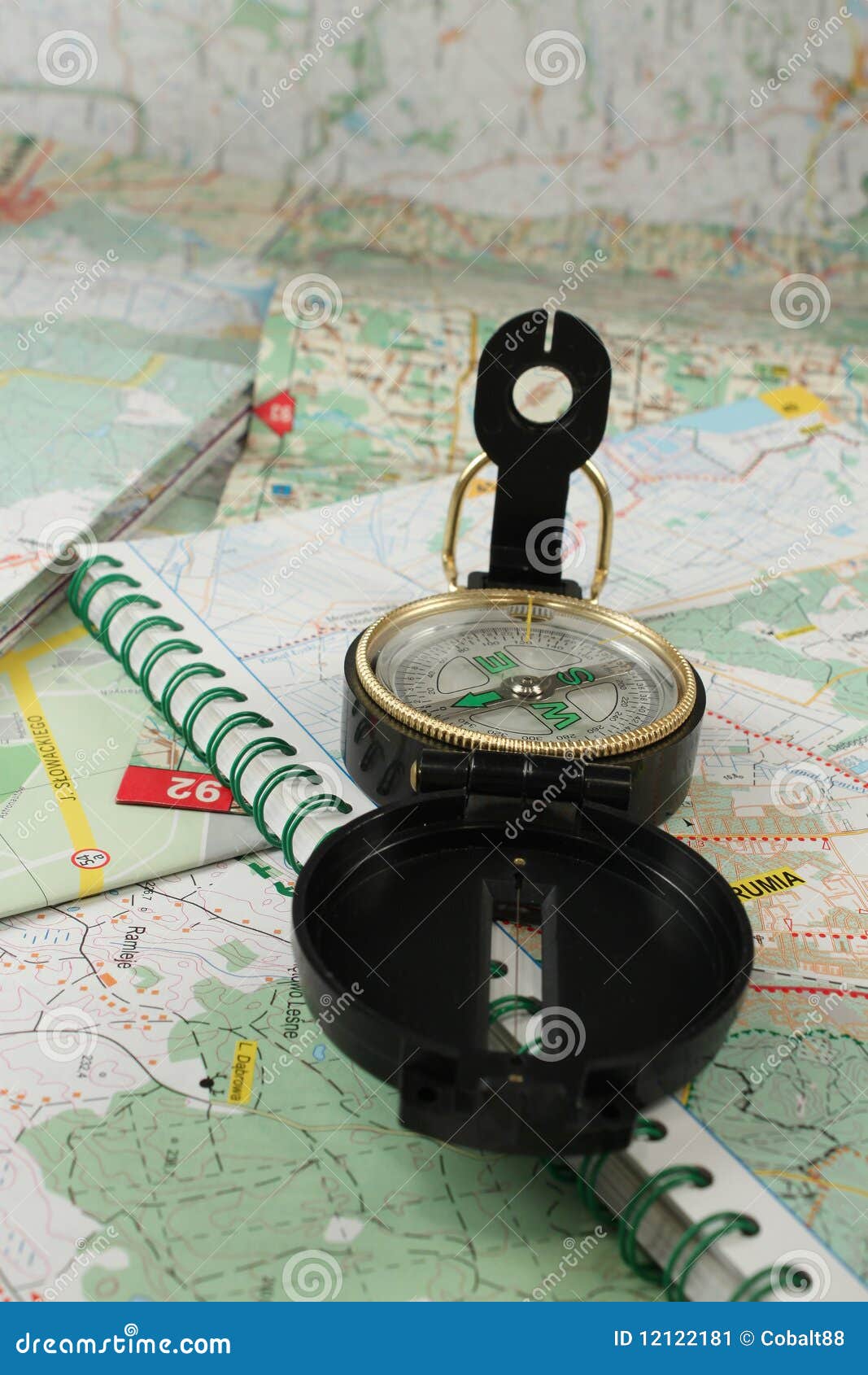 Compass and the map stock image. Image of adventure, geography - 12122181