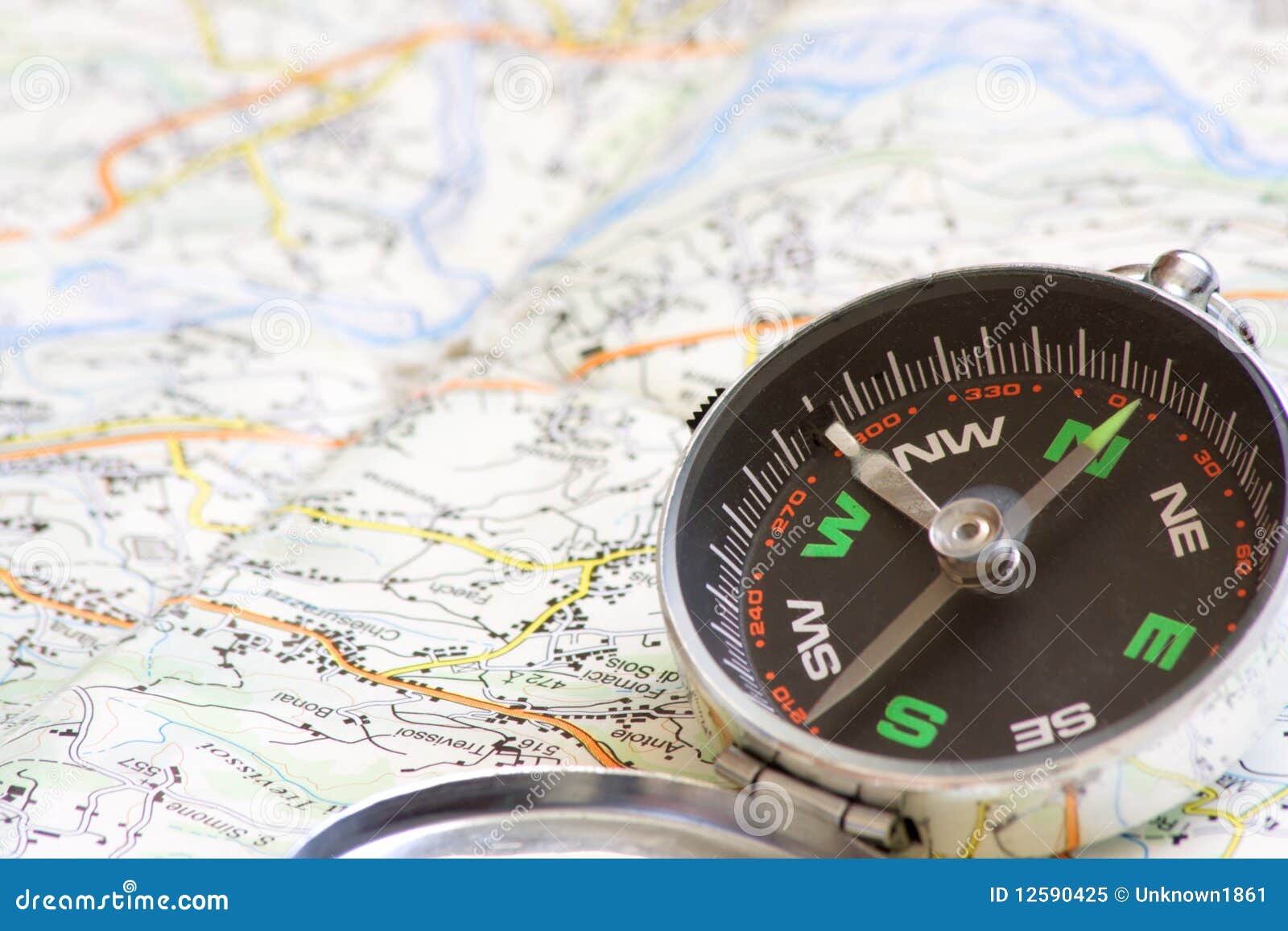 Compass and map stock image. Image of west, south, explore - 12590425