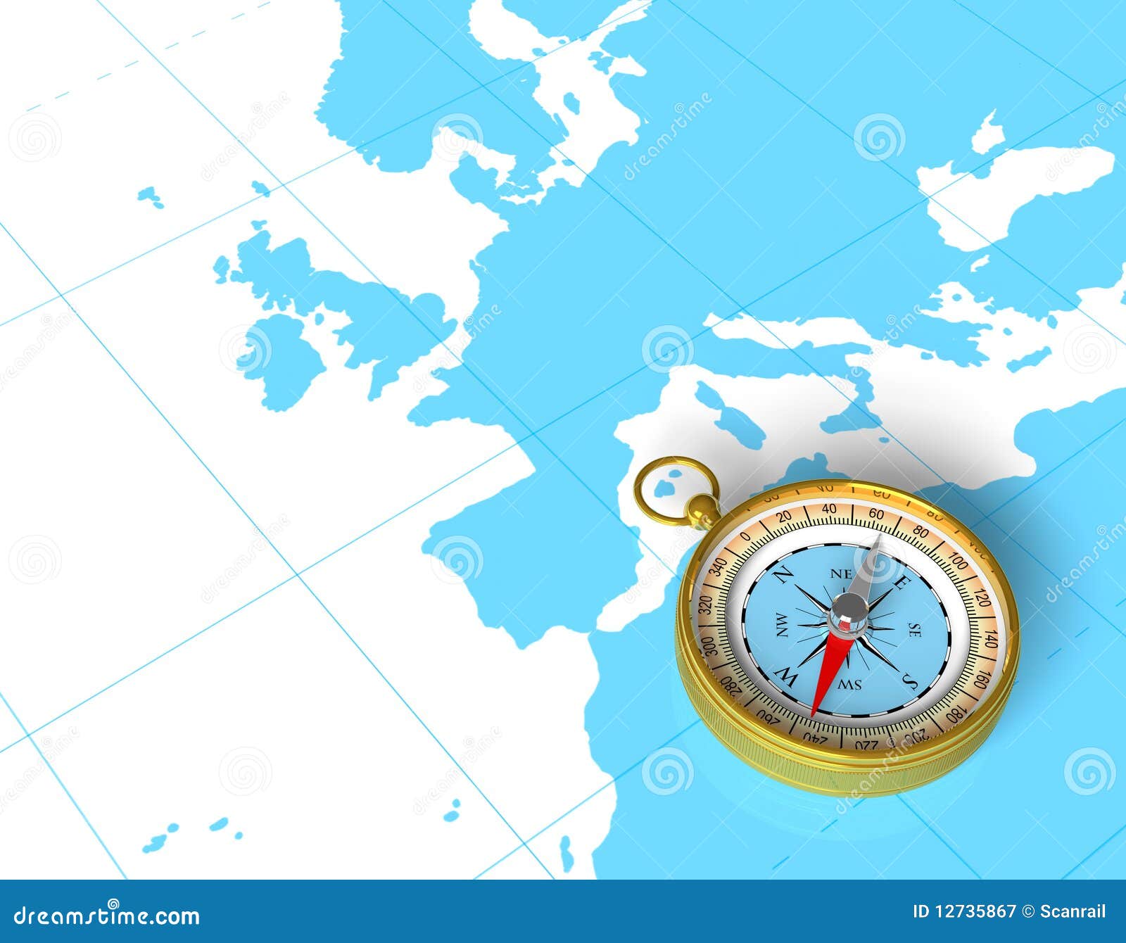 Compass on the map stock illustration. Illustration of golden - 12735867