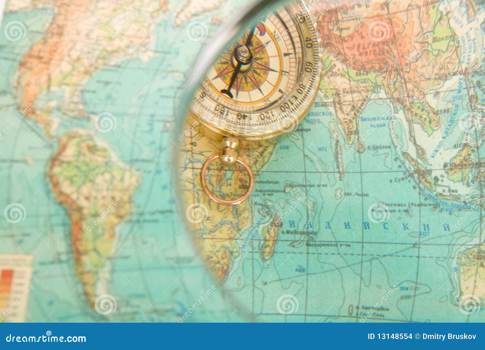 Compass with map stock photo. Image of geography, magnifier - 13148554