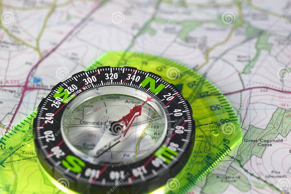 Compass on map stock image. Image of explore, lost, guide - 1723787