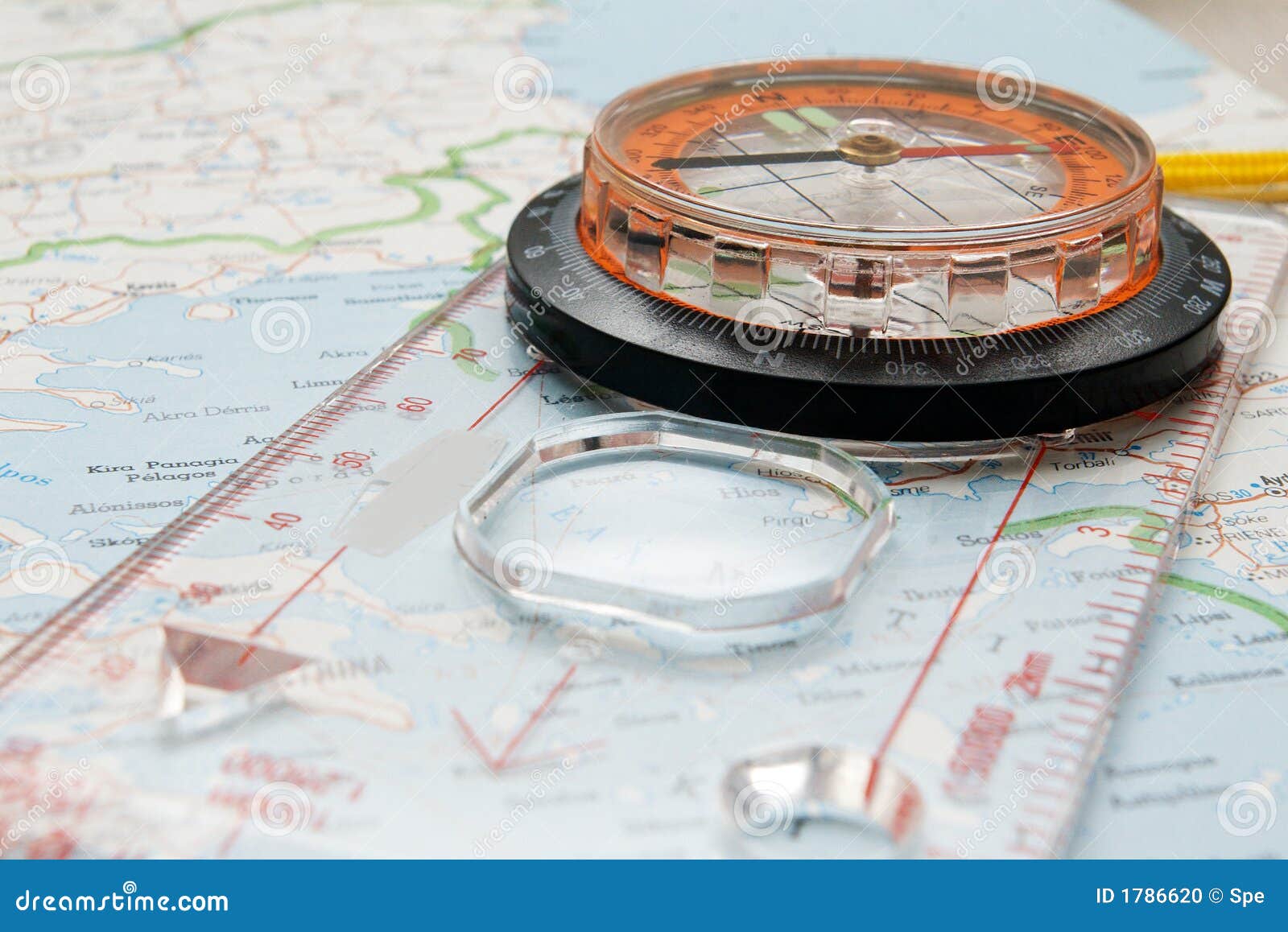 Compass on the map stock photo. Image of navigate, magnet - 1786620