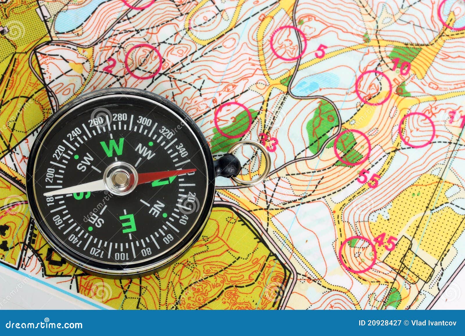 Compass on a map. stock image. Image of south, cartography - 20928427