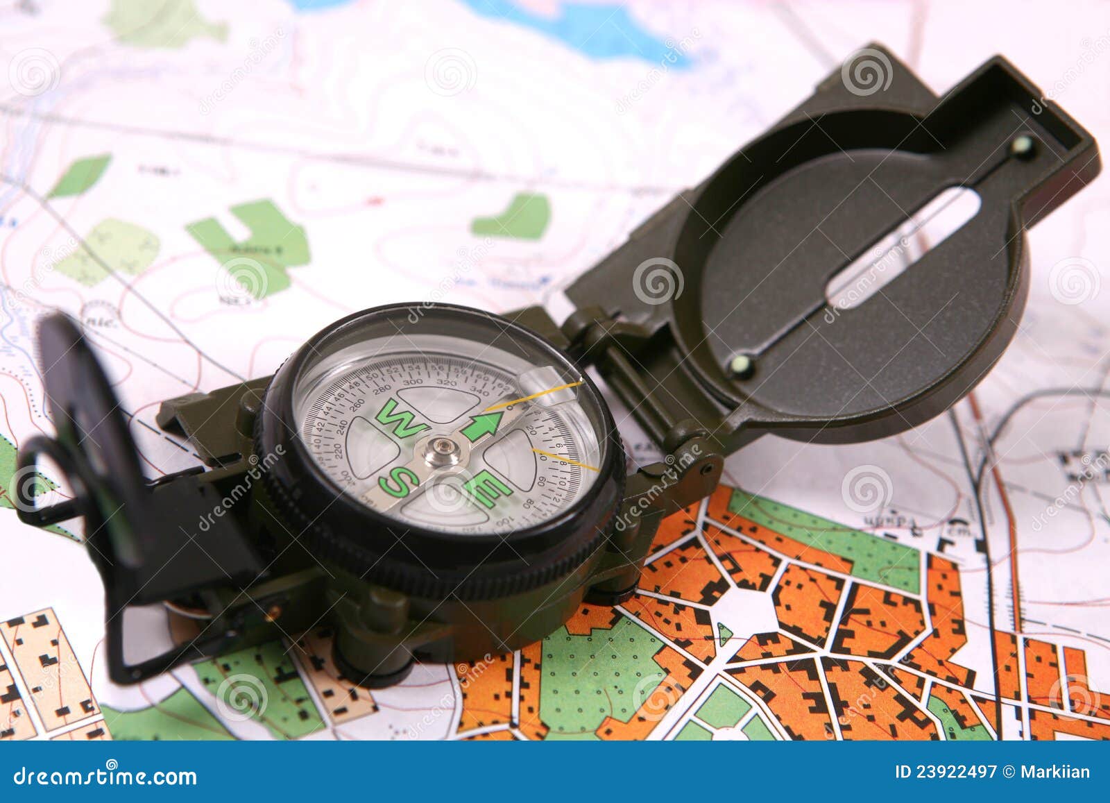 Compass on map stock image. Image of east, west, journey - 23922497
