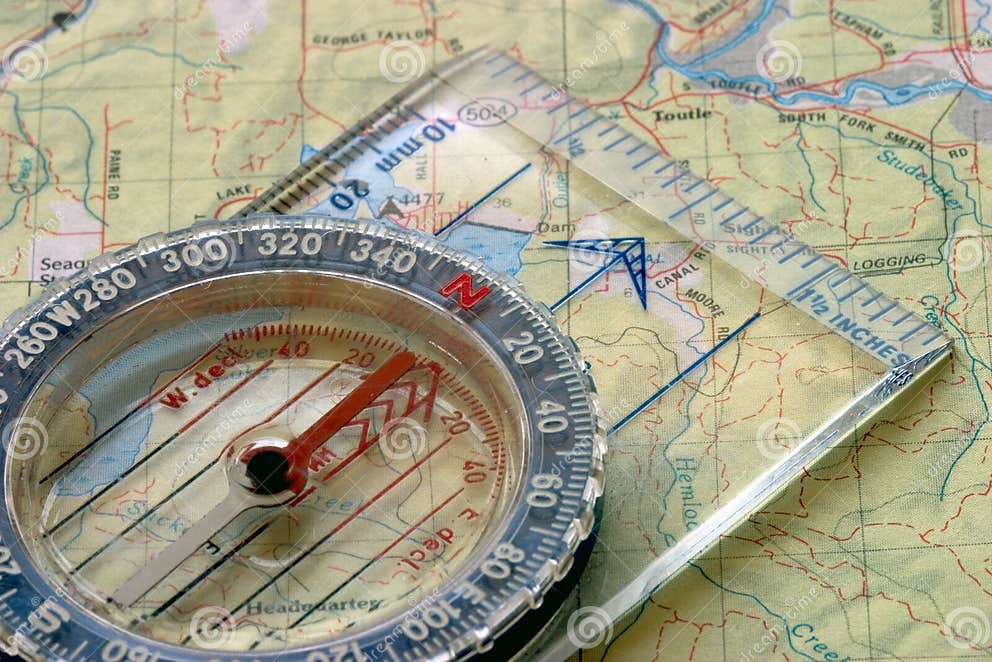 Compass and Map stock photo. Image of explore, camping - 273342