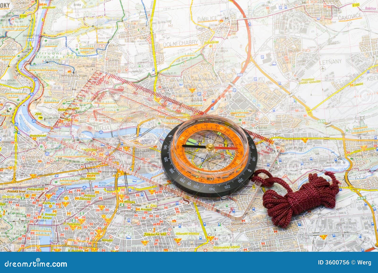 Compass on a map stock photo. Image of compass, library - 3600756