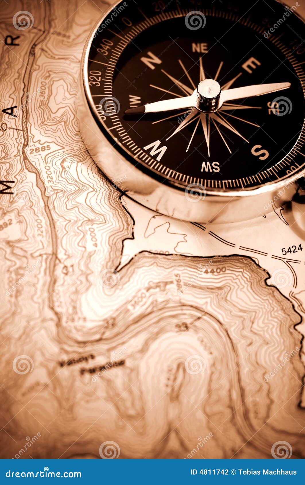 Compass on map stock photo. Image of blue, hill, south - 4811742
