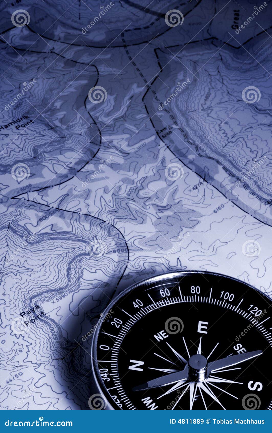Compass on map stock image. Image of east, hill, exploration - 4811889