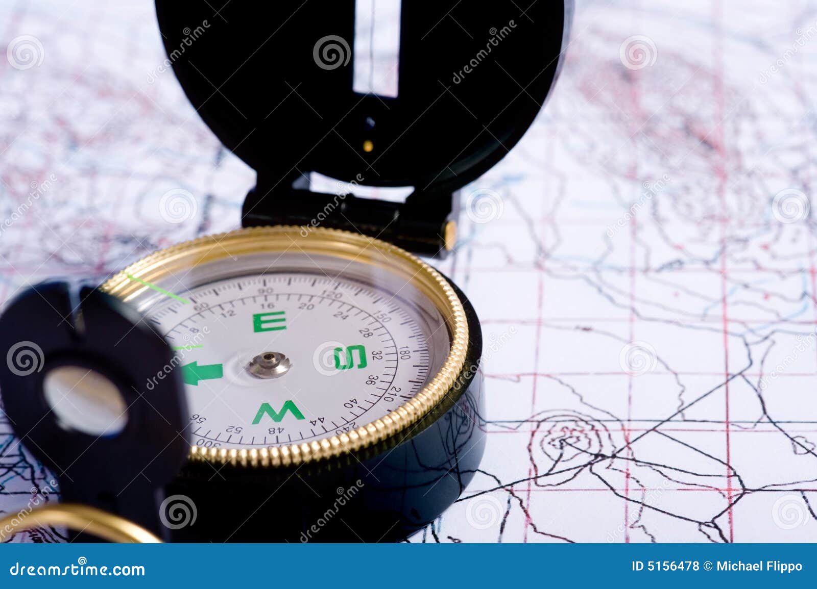 Compass on a map stock photo. Image of direction, mapping - 5156478