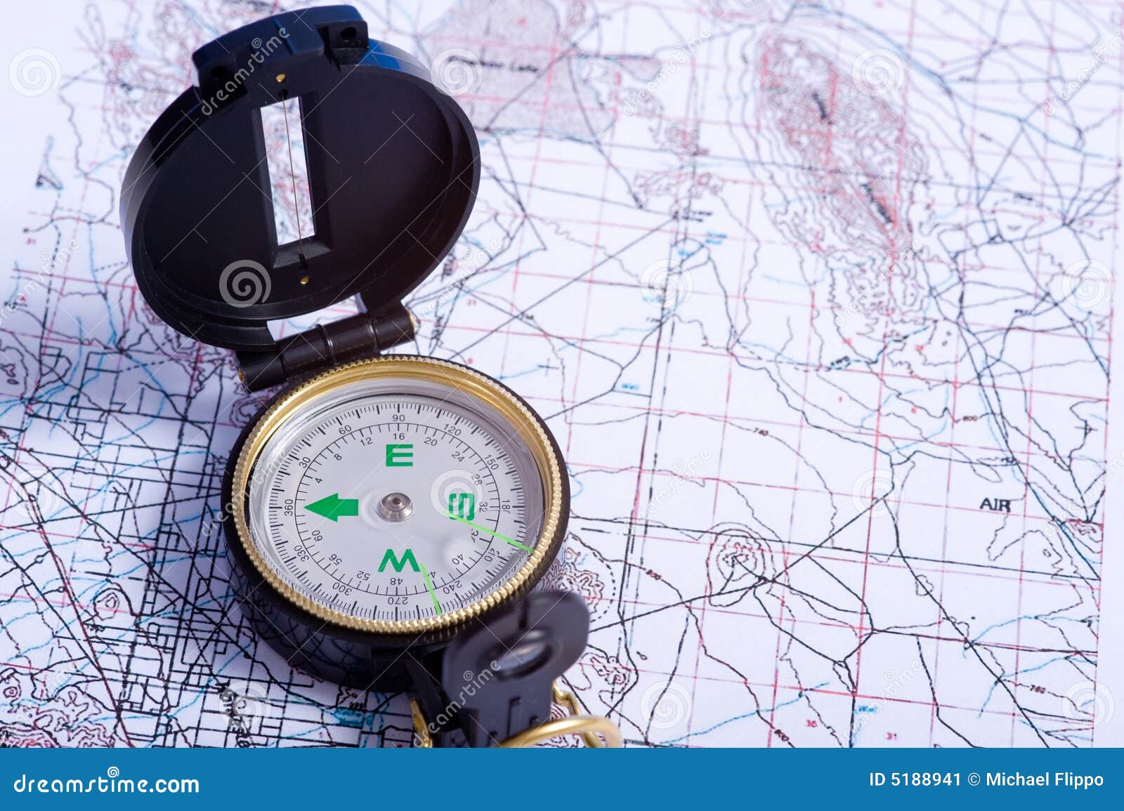 Compass on a map stock image. Image of compass, west, planning - 5188941