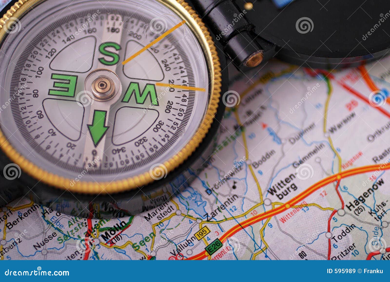 Compass on map stock image. Image of navigator, navigation - 595989