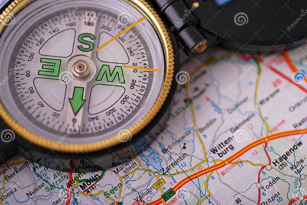 Compass on map stock image. Image of navigator, navigation - 595989