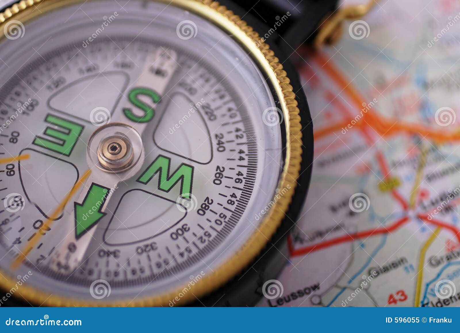 Compass on map stock image. Image of waking, north, walk - 596055