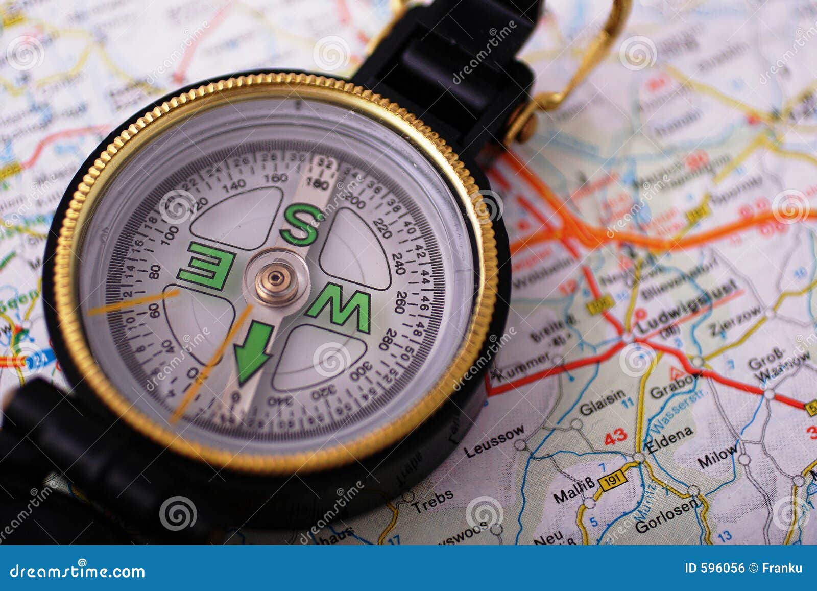 Compass on map stock photo. Image of locate, degree, walk - 596056