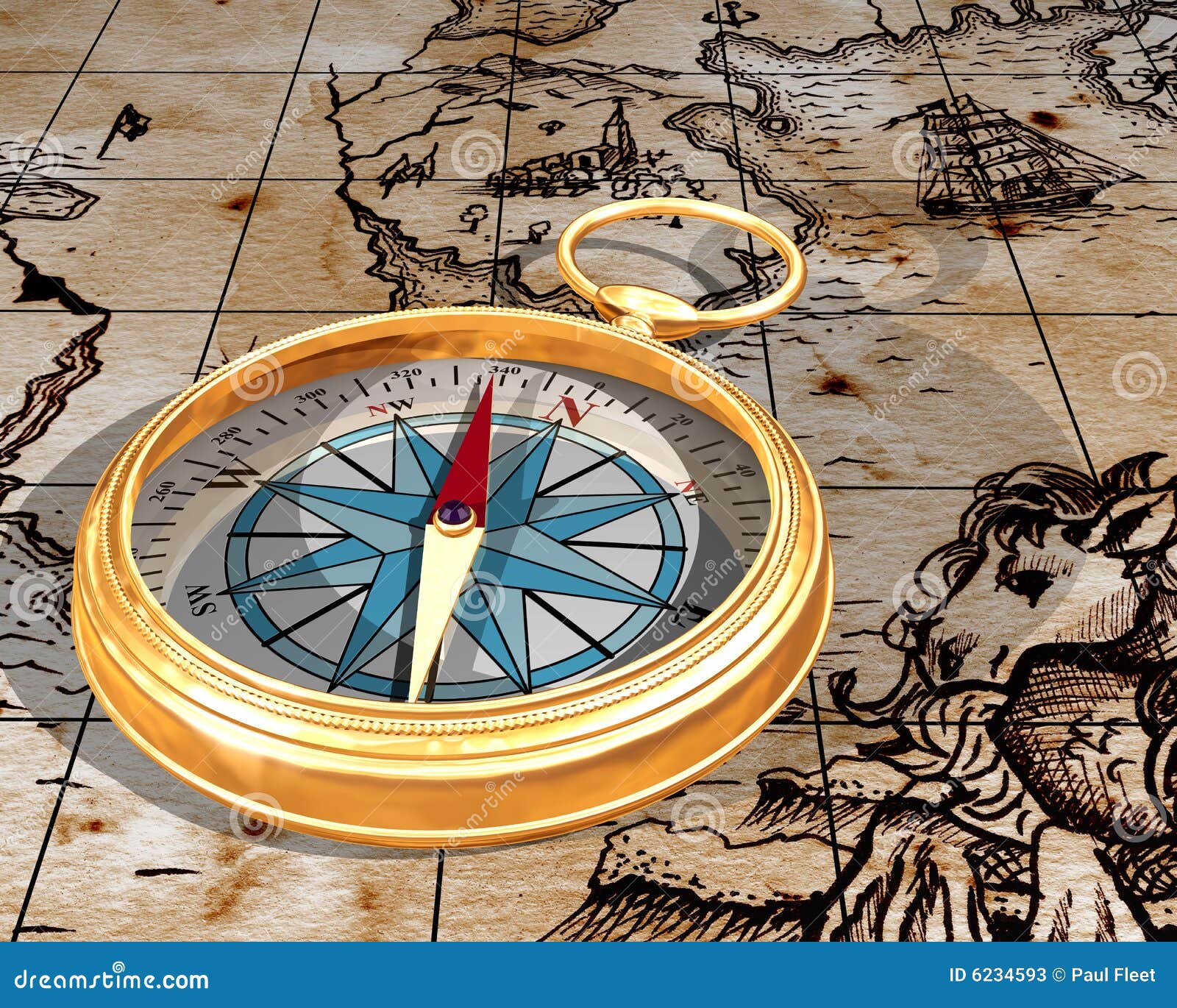 Compass on map stock illustration. Illustration of explore - 6234593