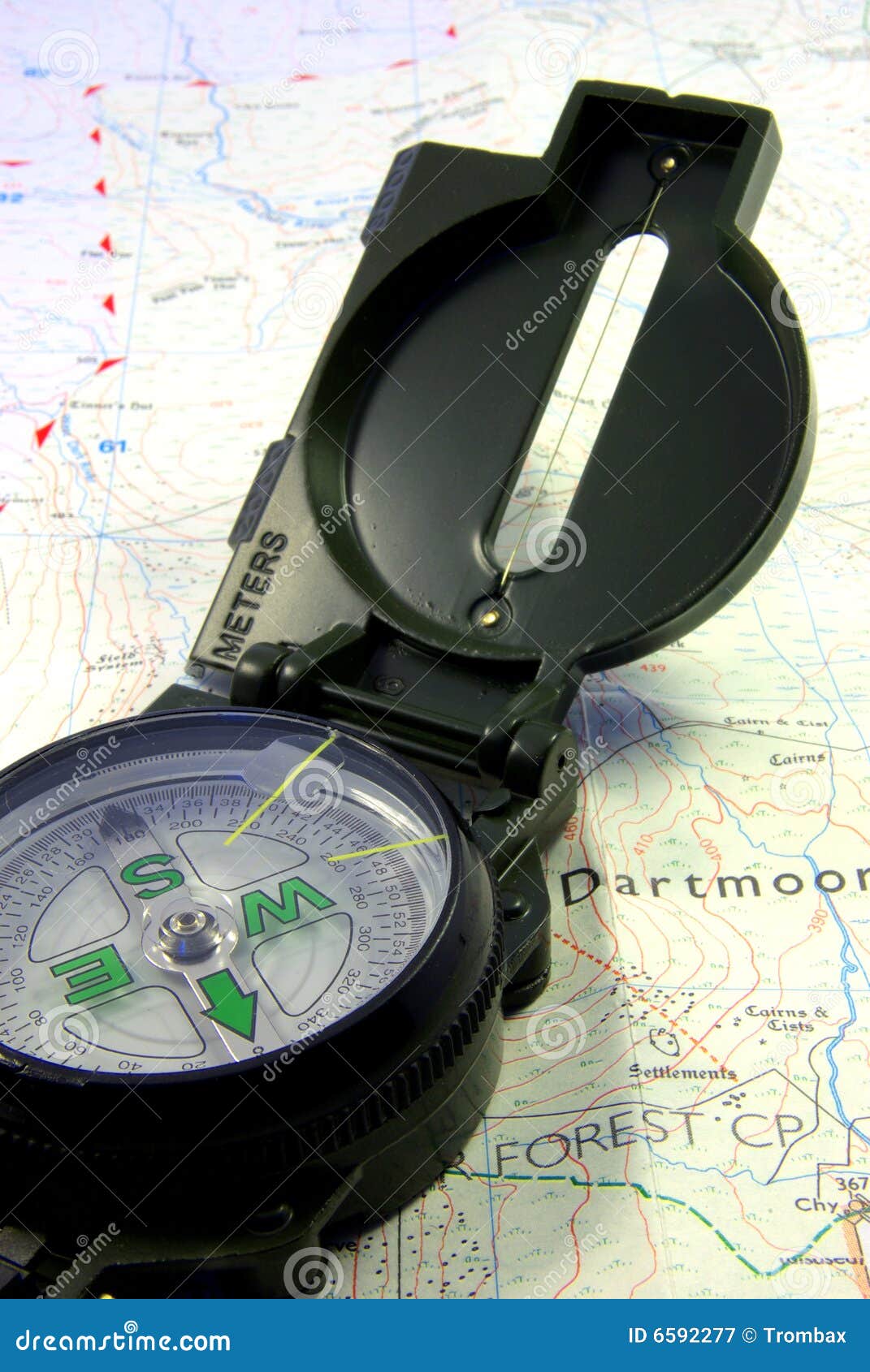 Compass on map stock image. Image of equipment, compass - 6592277