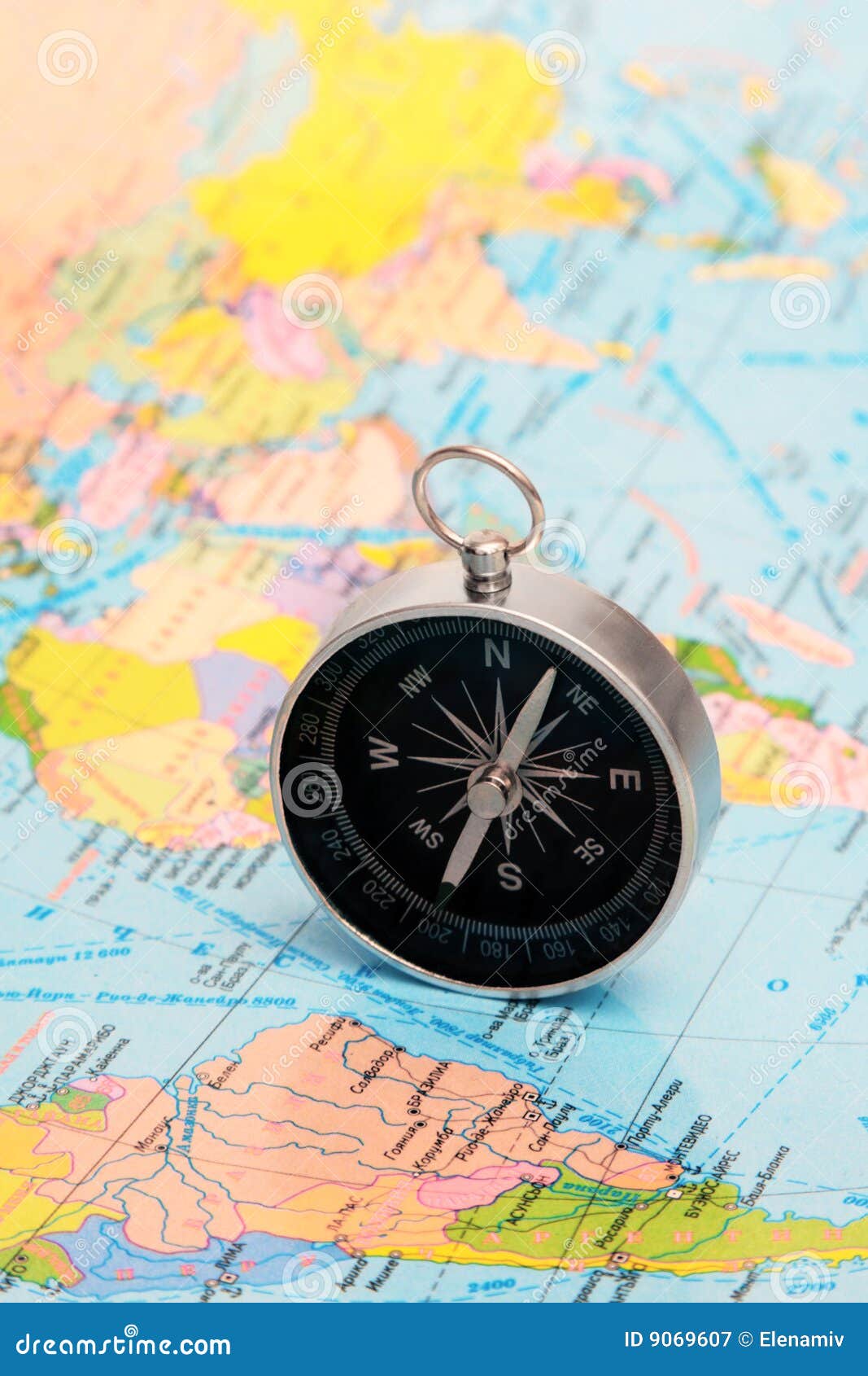 Compass and map. stock image. Image of destinations, close - 9069607
