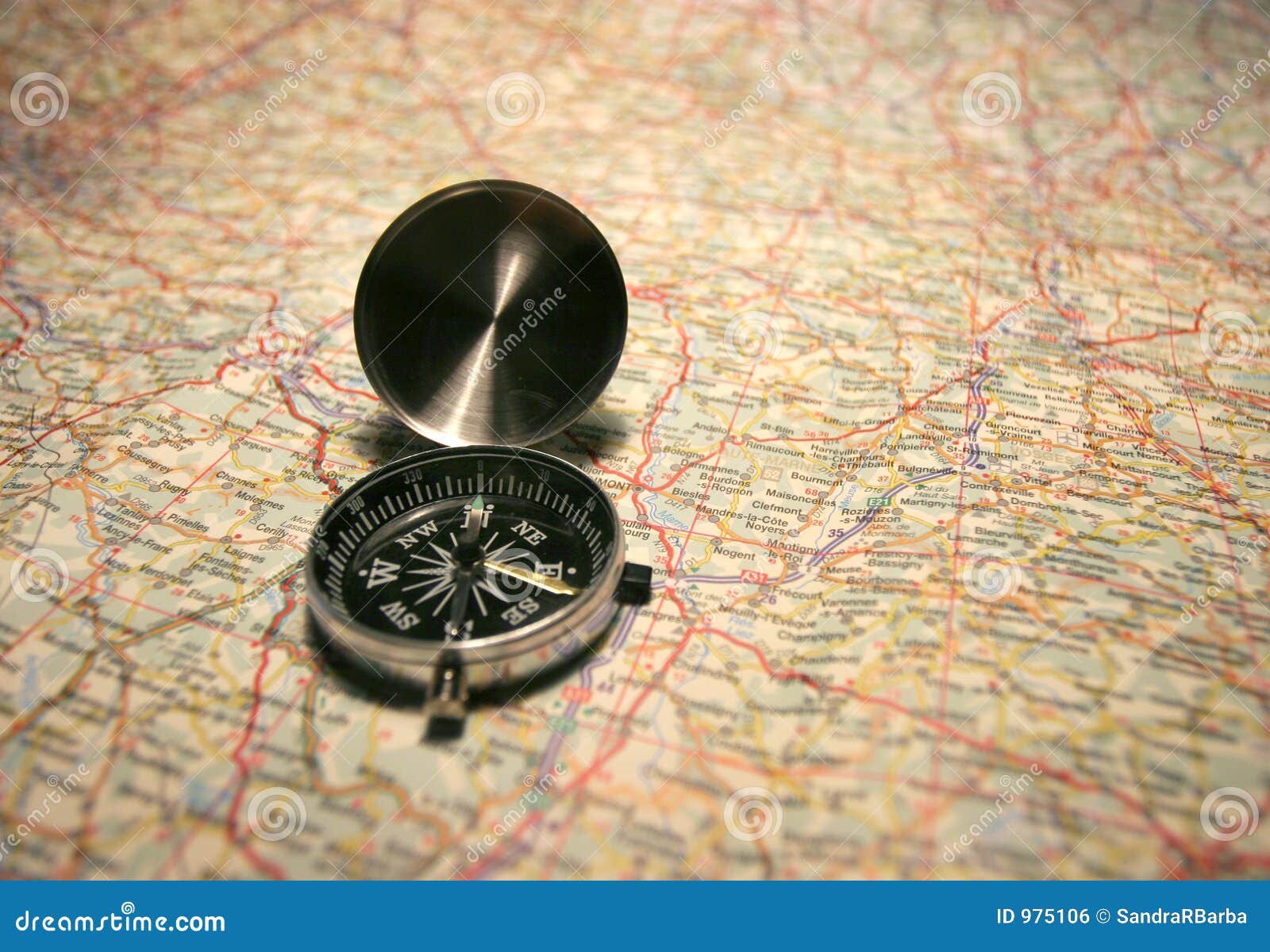 Compass on a map stock photo. Image of point, south, equipment - 975106