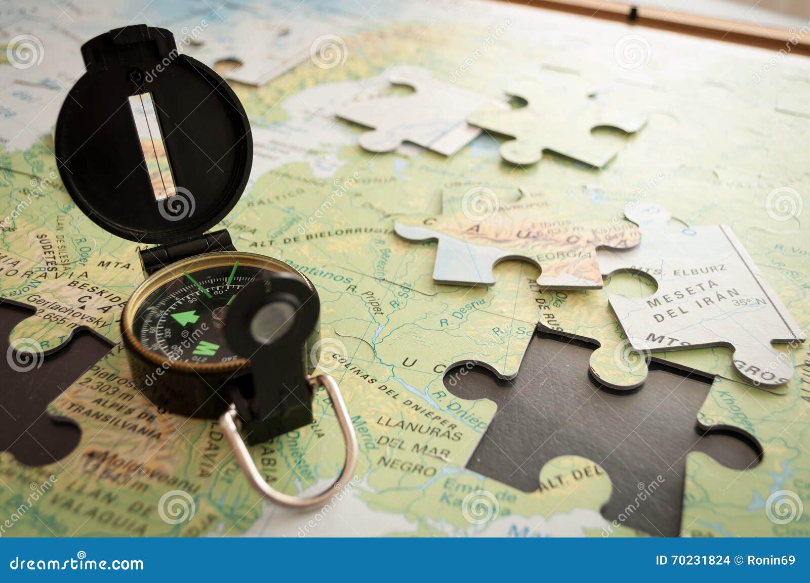 The compass on map stock photo. Image of golden, world - 70231824