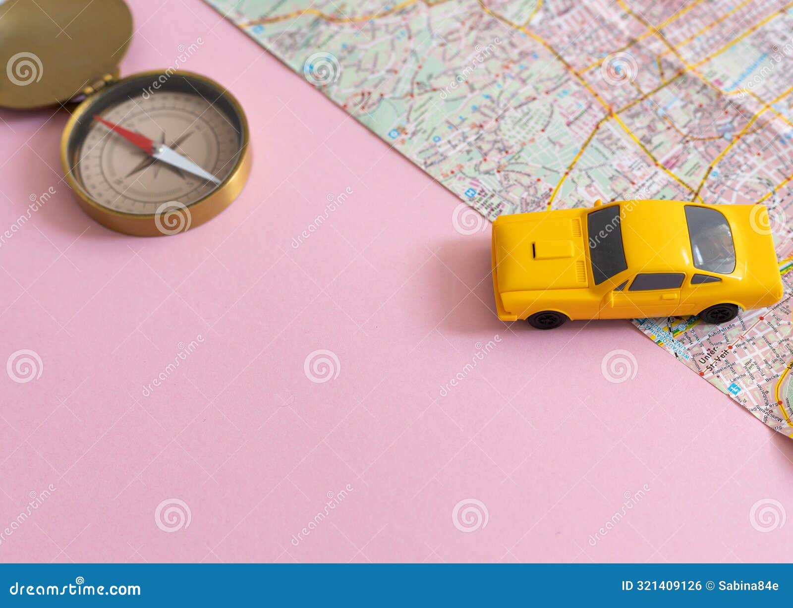 Compass, Map and Car, Car Travel Concept Stock Photo - Image of flat ...