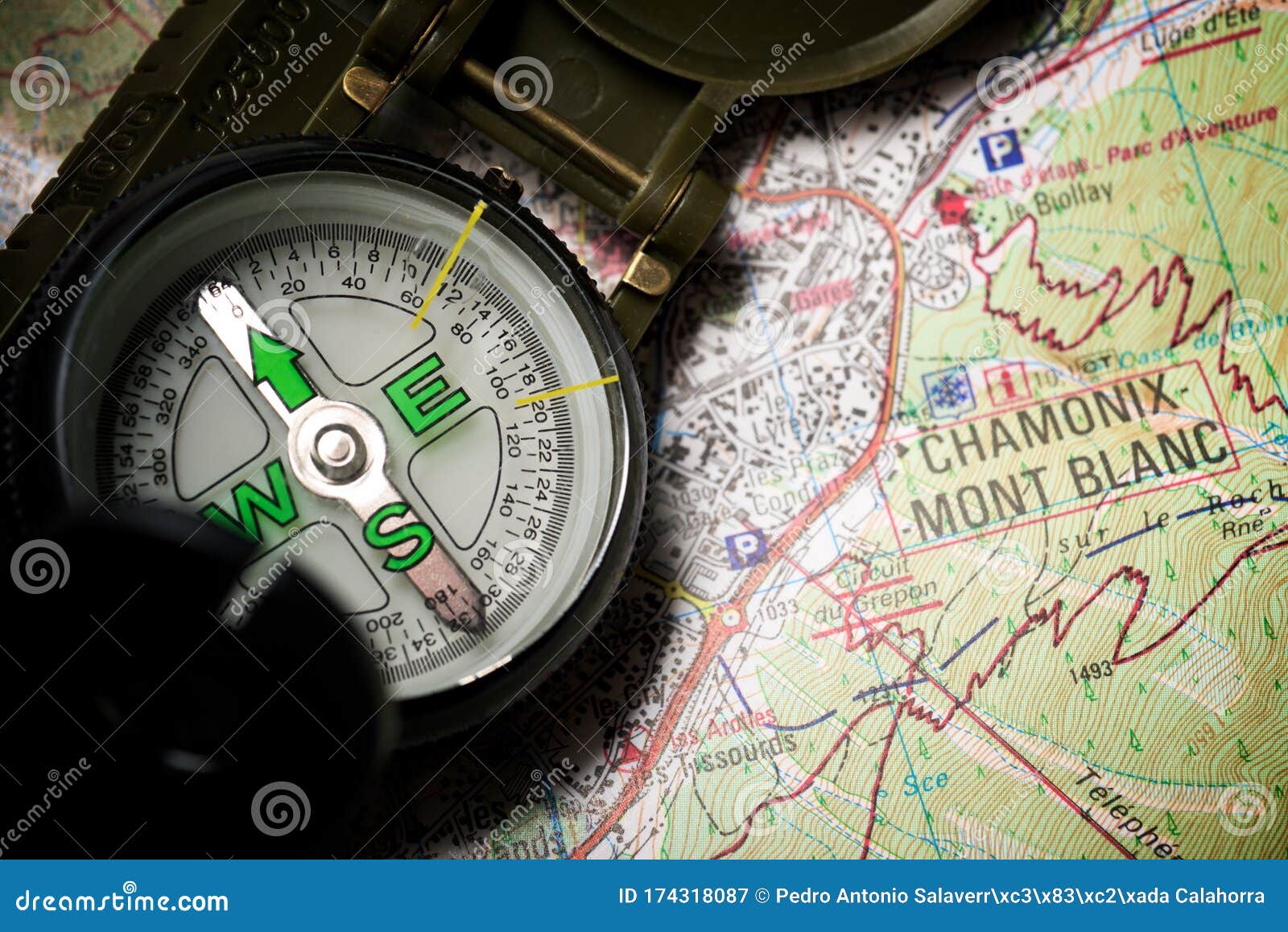 Compass on a map stock image. Image of cartographic - 174318087