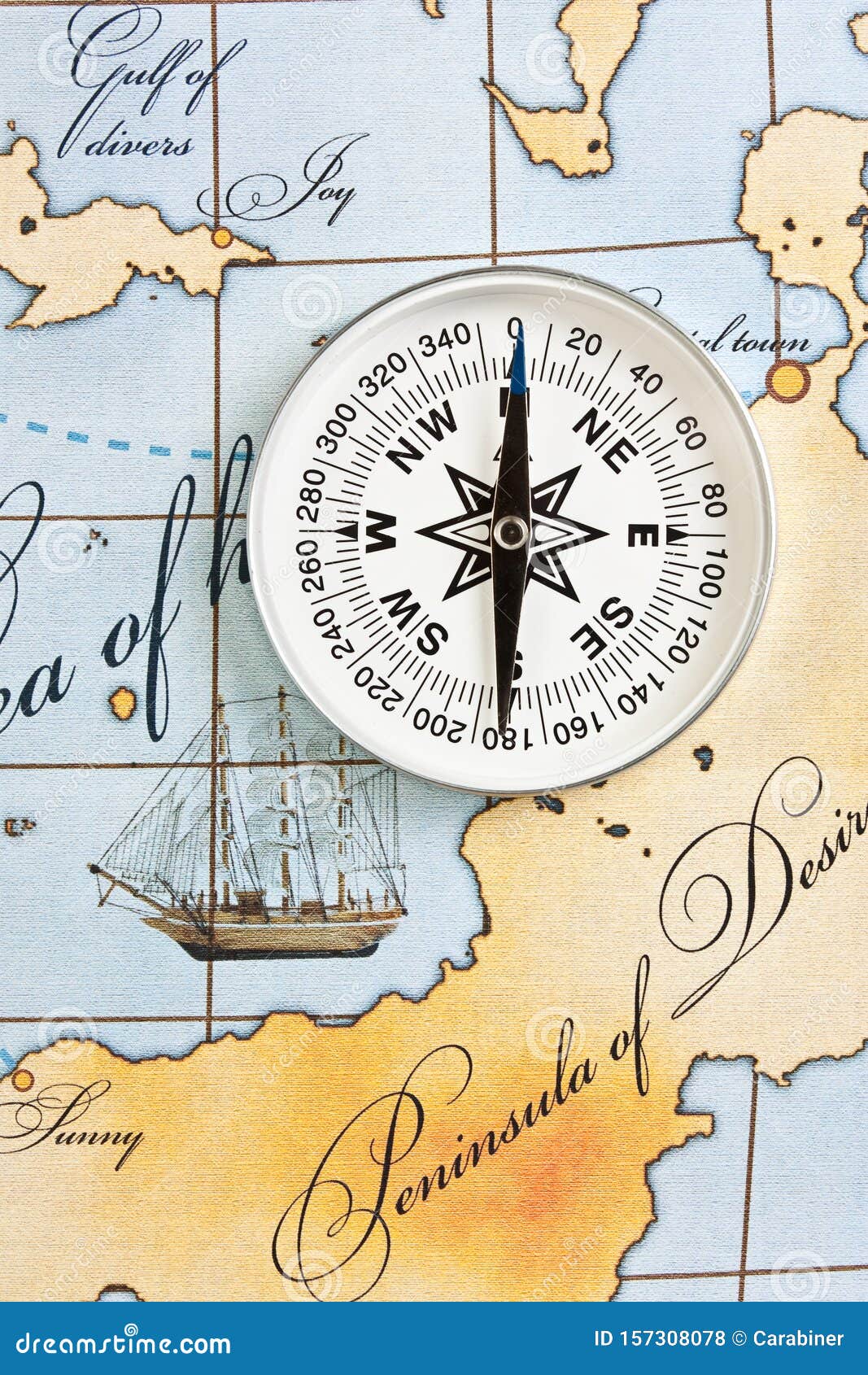 Compass on map stock photo. Image of discovery, guidance - 157308078