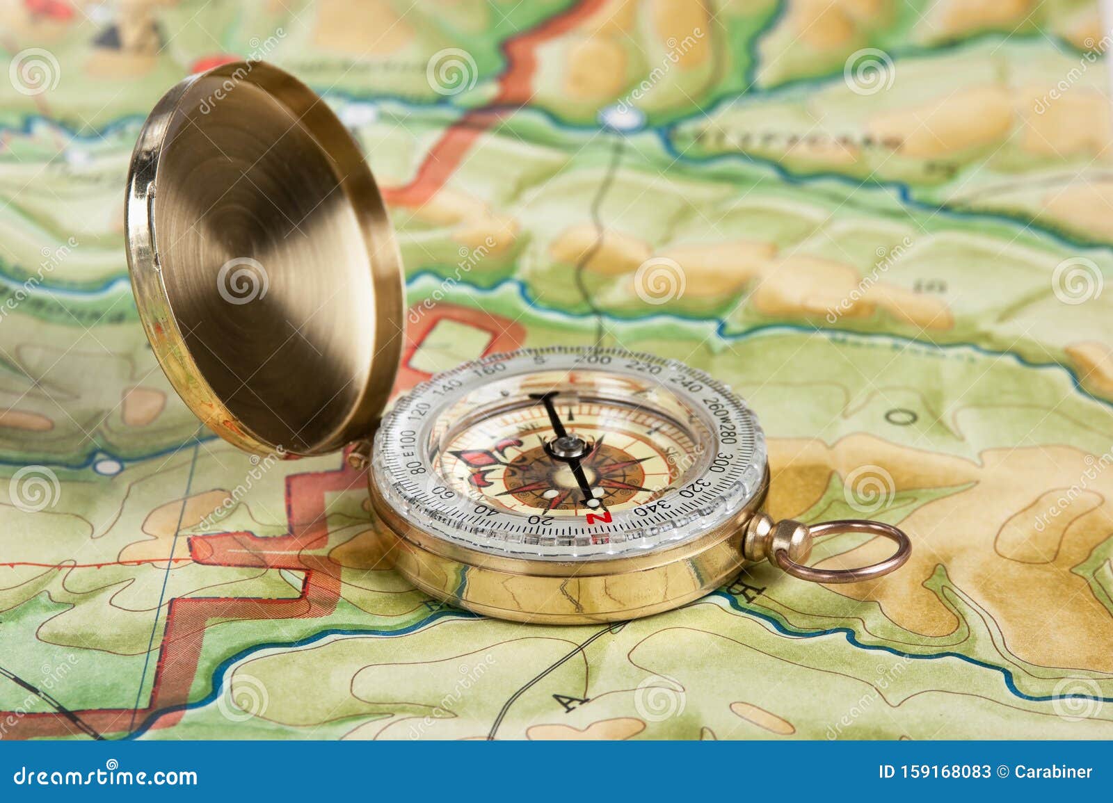 Compass on a map stock image. Image of cartographer - 159168083