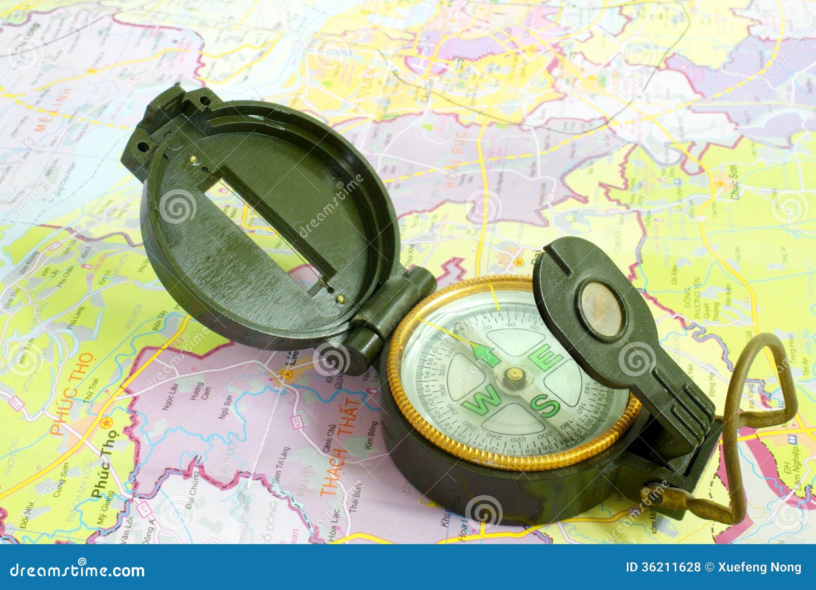 Compass on a map stock photo. Image of travel, pilot - 36211628