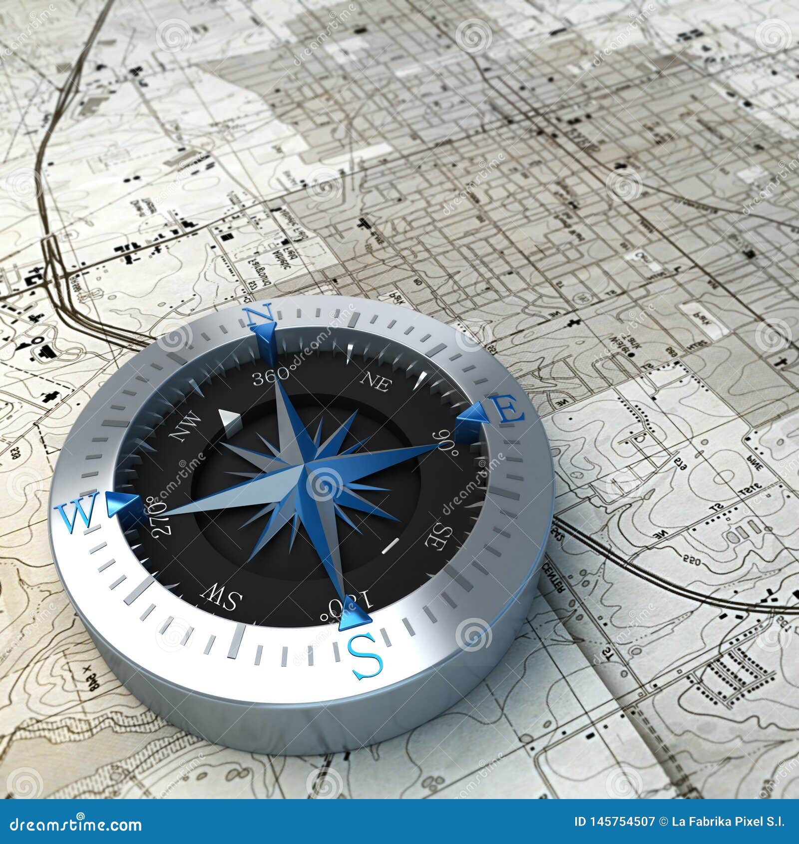 Compass on map stock illustration. Illustration of compass - 145754507