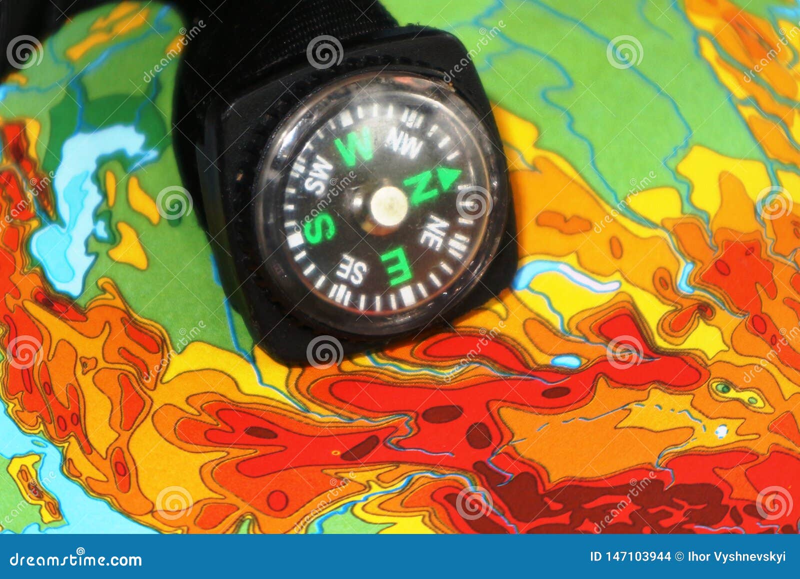 Compass on the Map - Find the Way and Direction Stock Photo - Image of ...